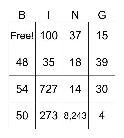 Word Problem Bingo Card