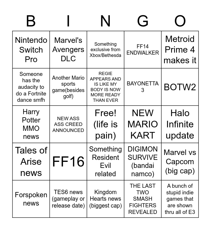 BENJO BONGO E3 BINGO CARD Bingo Card