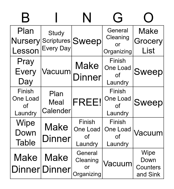 Katie's Weekly Bingo Card