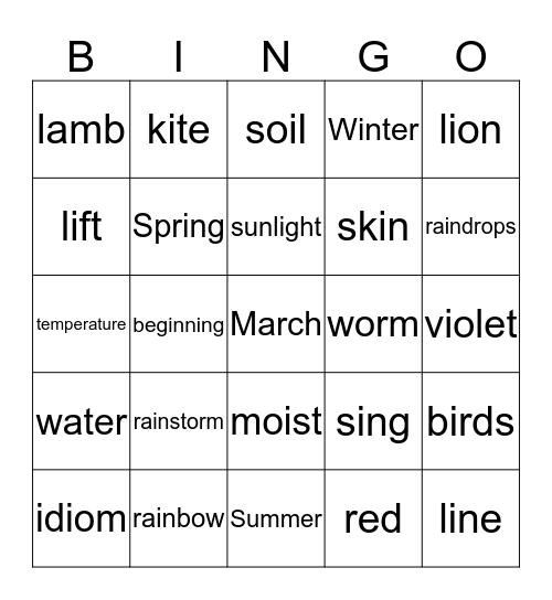 Welcome, Spring! Bingo Card