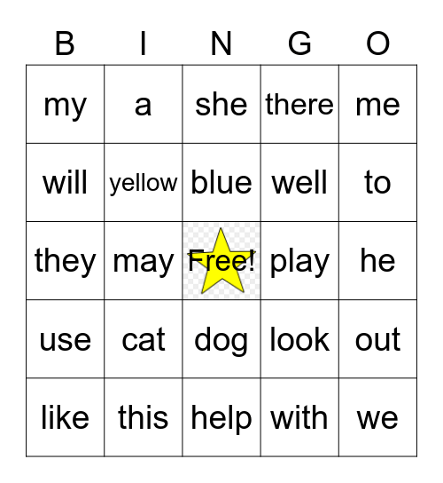 Kindergarten Bingo Card