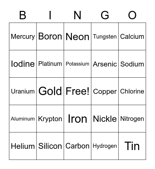 Element Bingo Card