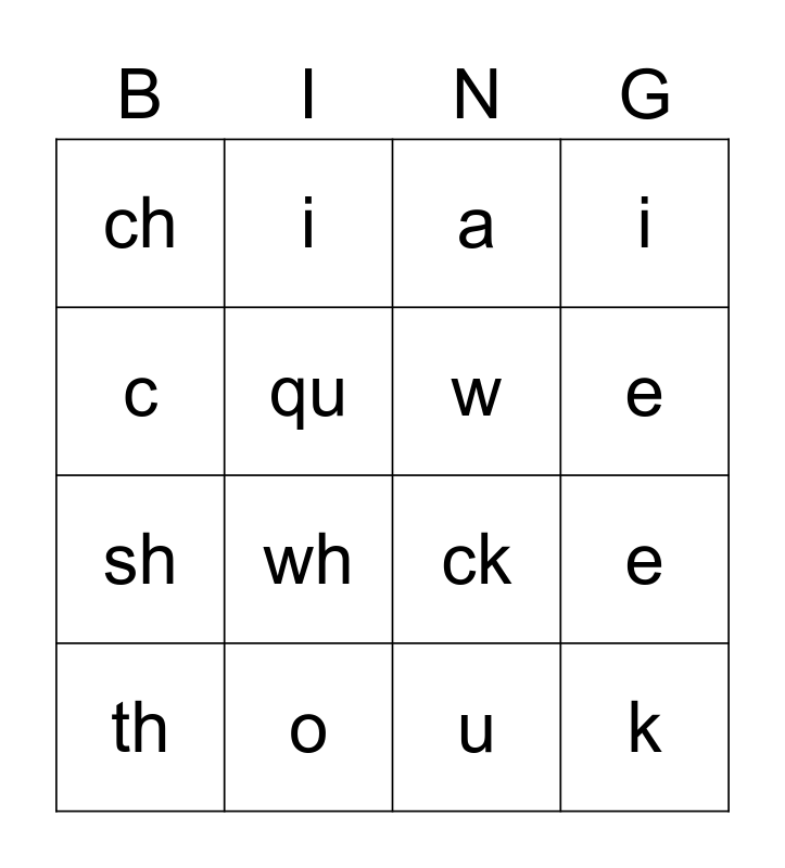 Phonogram Bingo Card