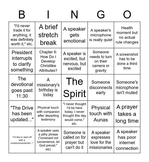 Mission Devotional 6/18 Bingo Card