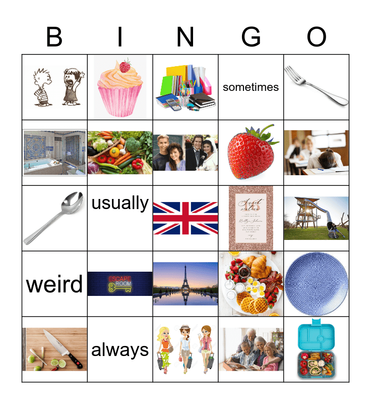 teenagers 9-12 Bingo Card