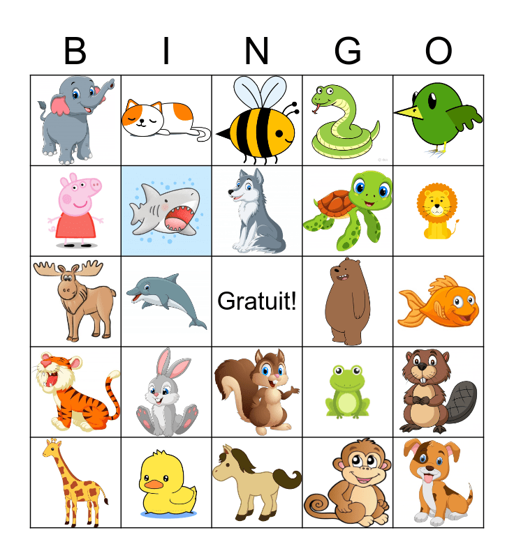 Les Animaux! Bingo Card