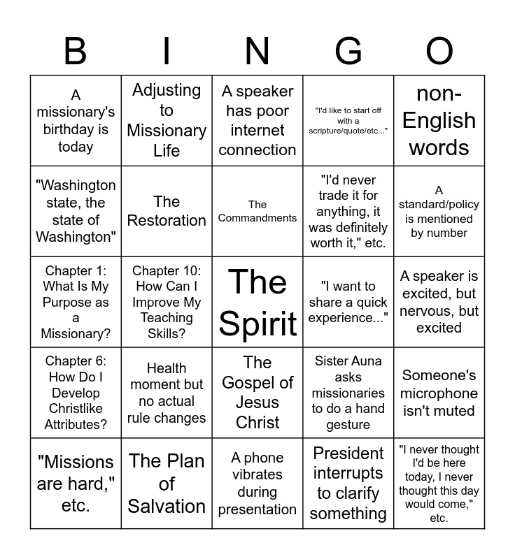 Mission Devotional 6/18 Bingo Card