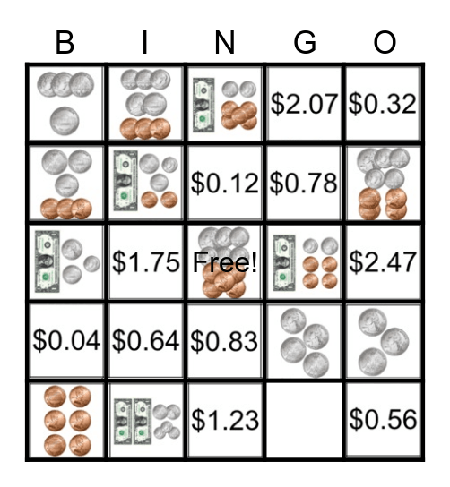 Counting Coins Bingo Card