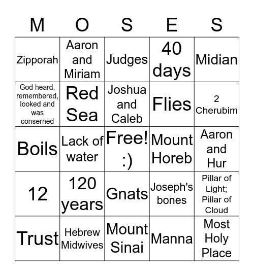 Life of Moses Bingo Card