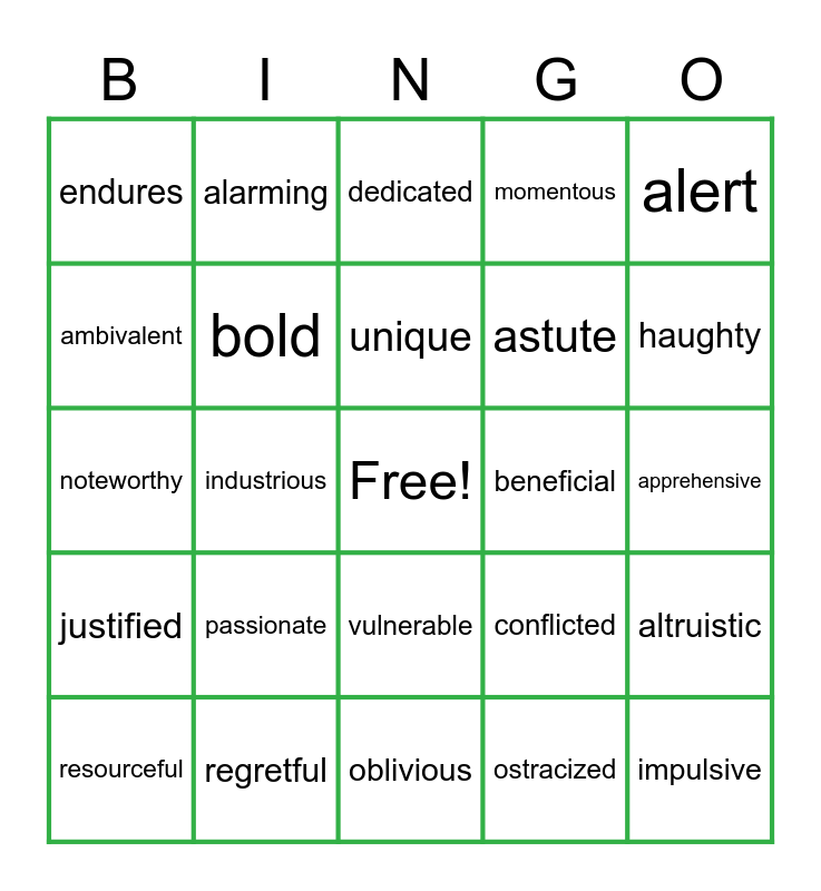 Word Compass Bingo Card