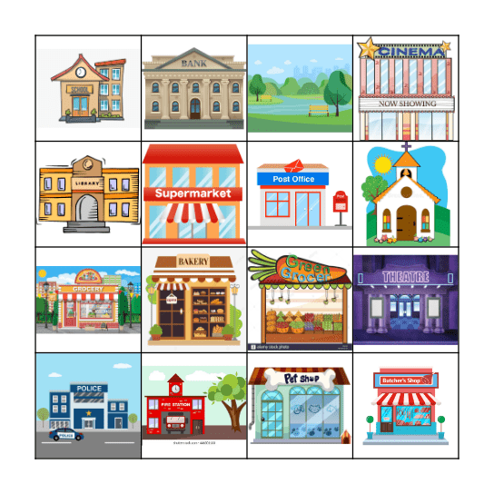 places around town Bingo Card