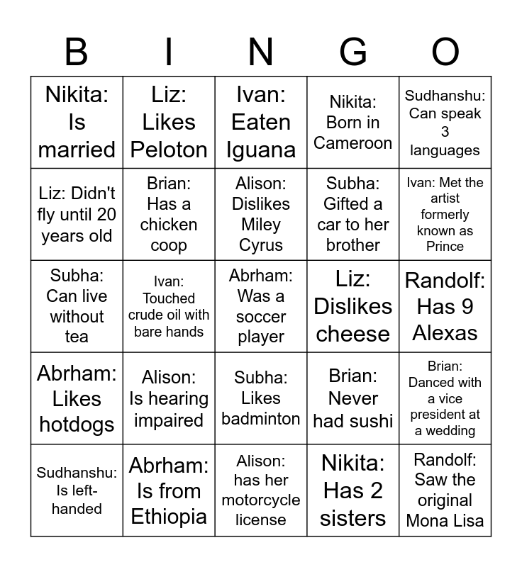BINGO 3: 2 TRUTHS & 1 LIE Bingo Card