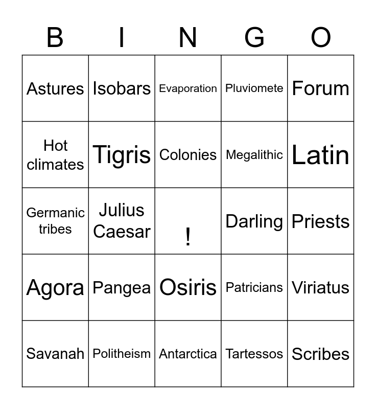 Bingo final curso 1 ESO Bingo Card