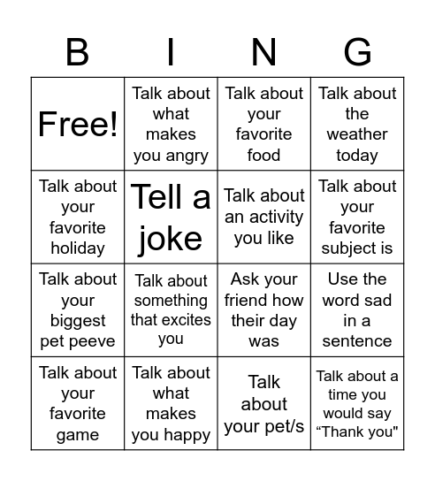 Conversational Bingo Card