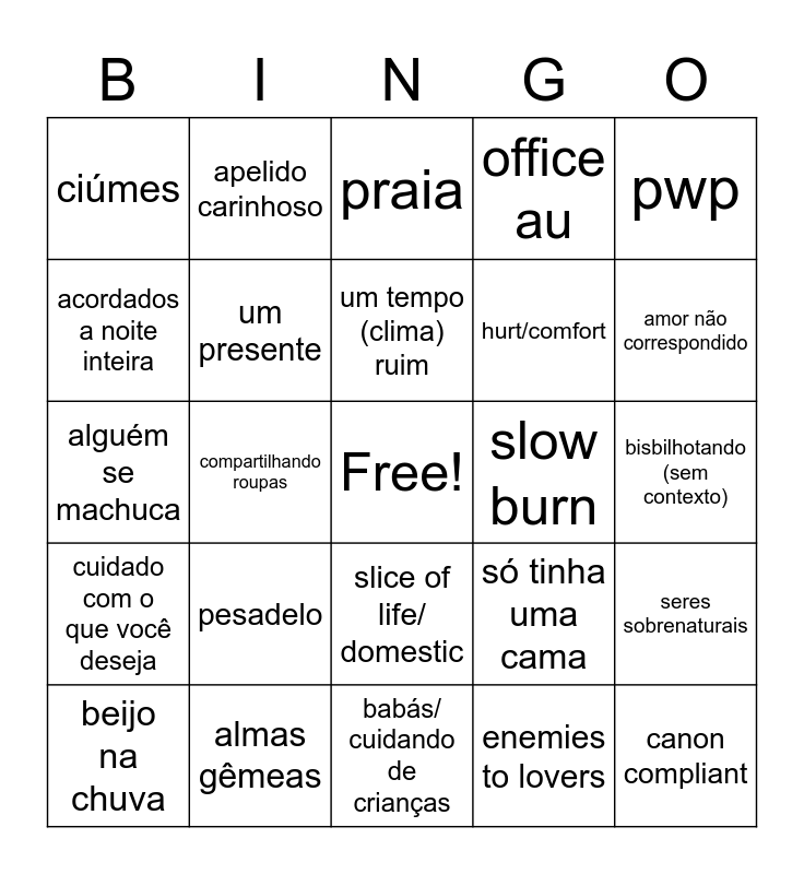 cliche fic bingo Card