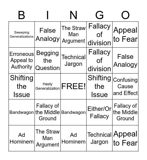 Logical Fallacies Bingo Card