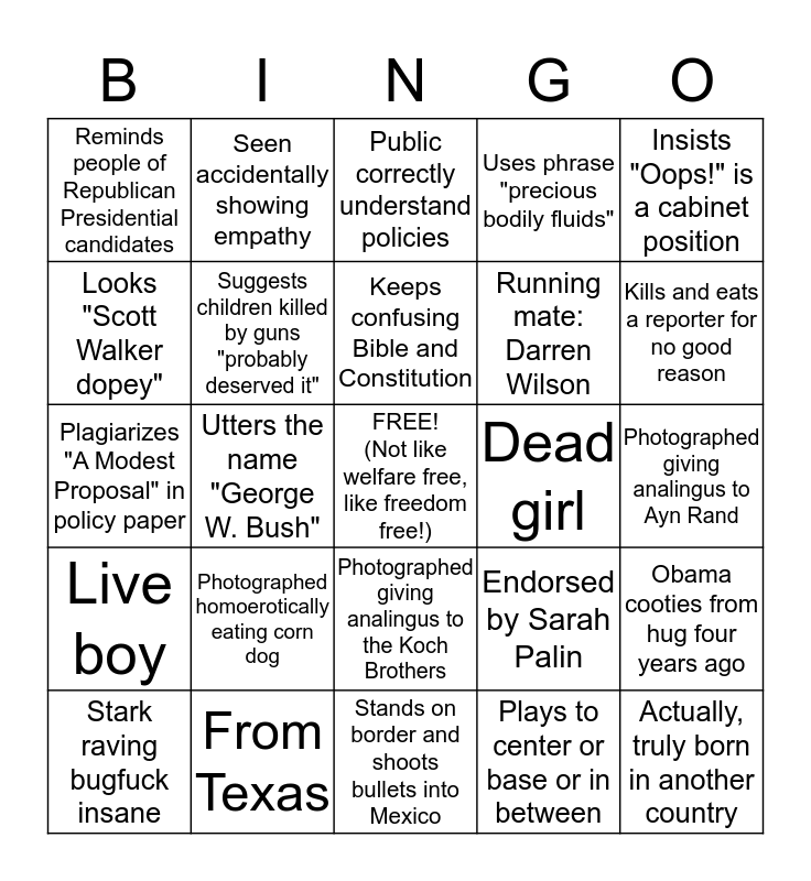 Republican Presidential Candidate Flame-Out Bingo Card