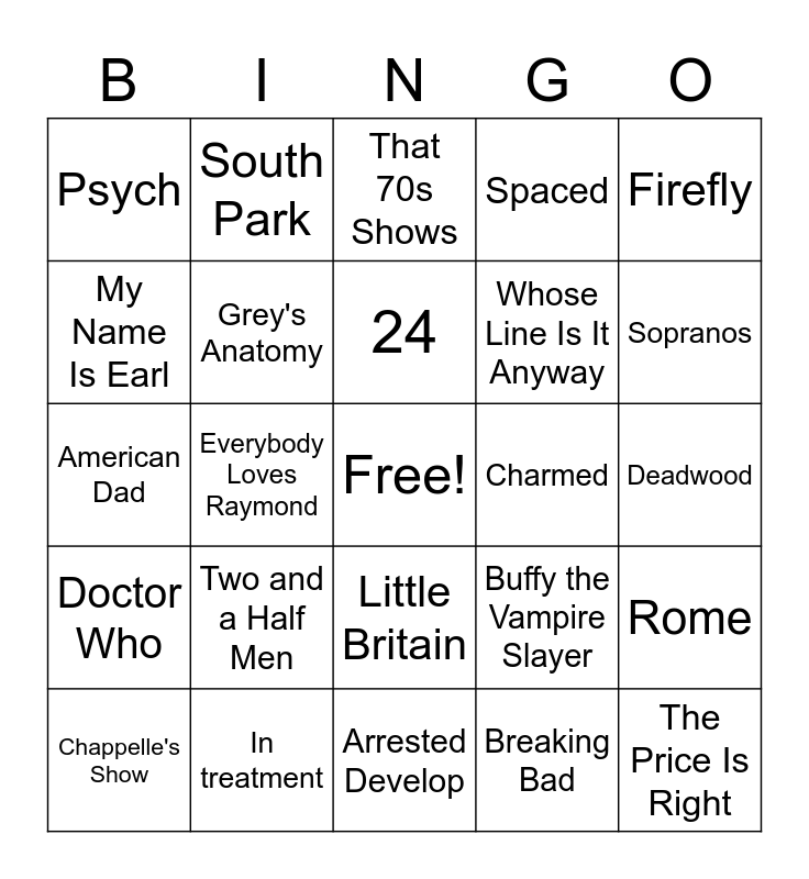 2000-2010s TV SHOW Bingo Card
