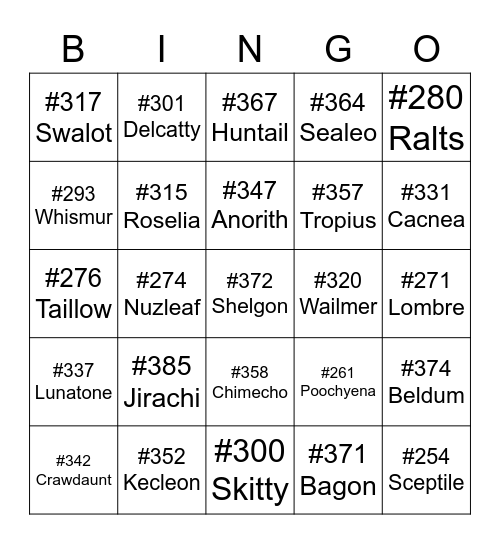 Benji Gen 3 Pokemon ROUND 2 Bingo Card