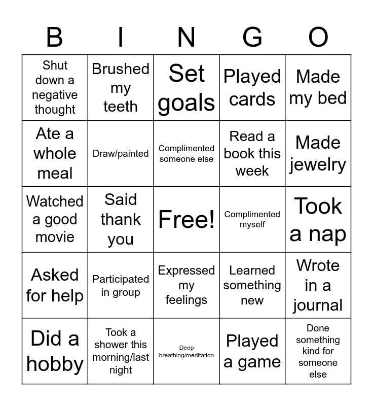 Adolescent Psych Bingo Card