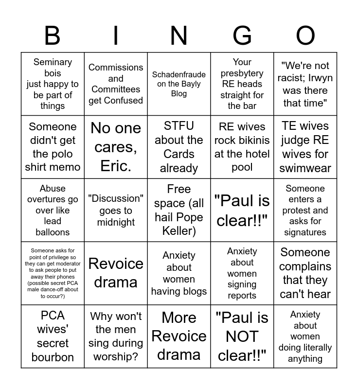 PCA GA 2021 Bingo Card