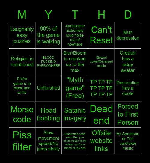 Myth Game Bingo Card