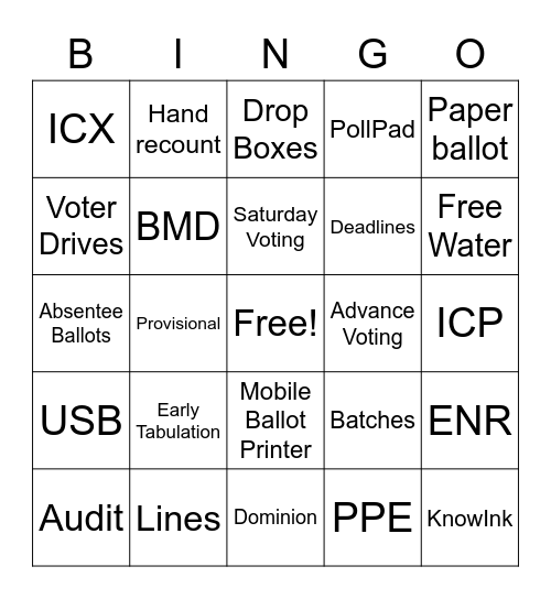 ELECTION TERMS Bingo Card