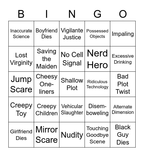 Bad Horror Movie Bingo Card