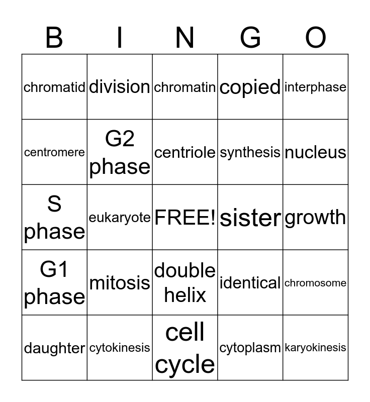 10.2 CELL DIVISION BINGO Card