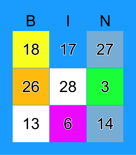 Number Bingo 1-31 Bingo Card