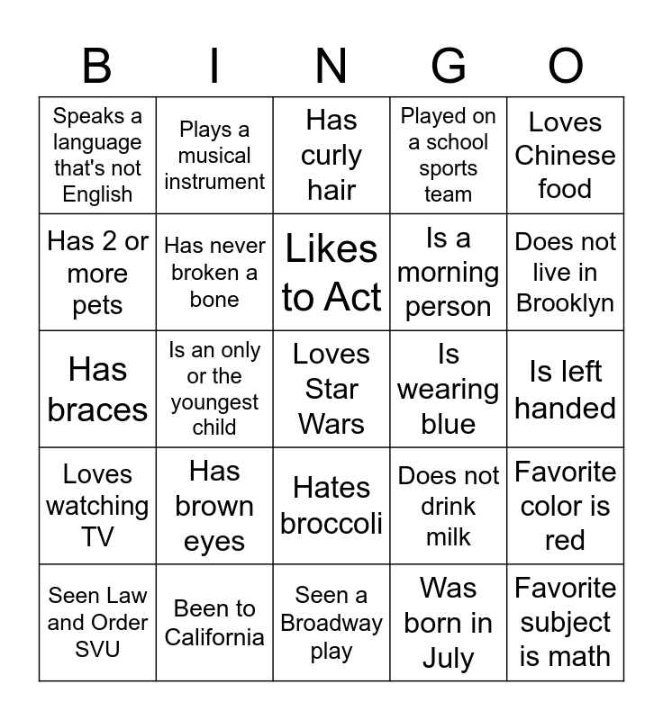 Untitled Bingo Card