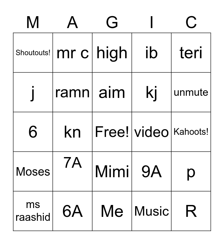 MAGIC Bingo Card