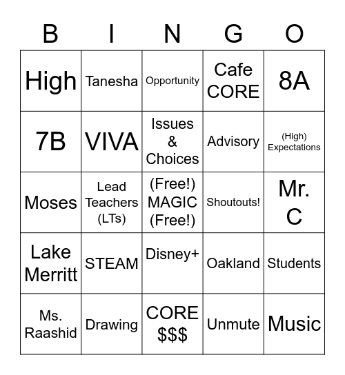 Dominique/Teri's Advisory "MAGIC" Bingo Card