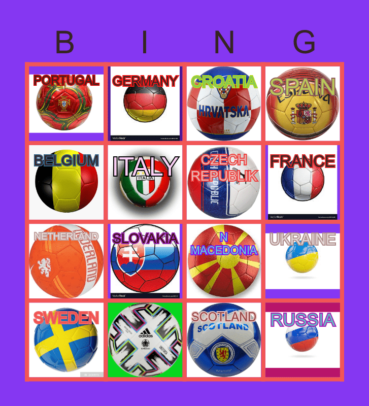 UEFA EURO 2020 Bingo Card