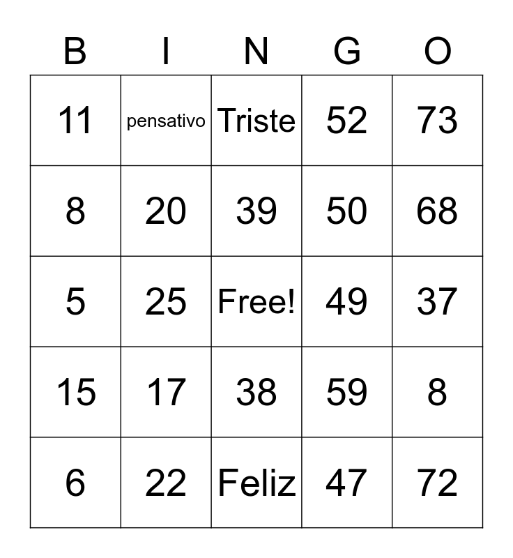 1-50 Bingo Card
