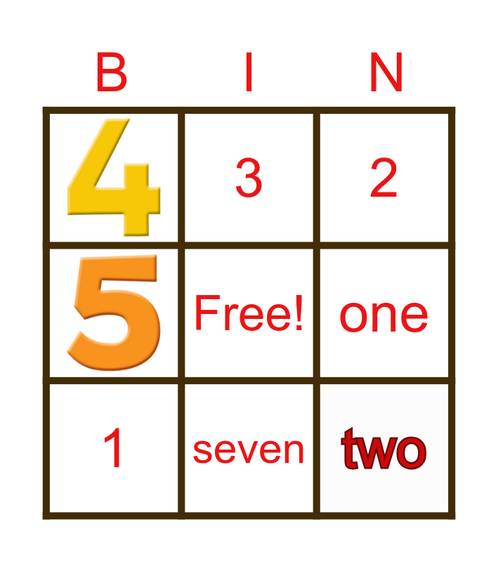 numbers Bingo Card