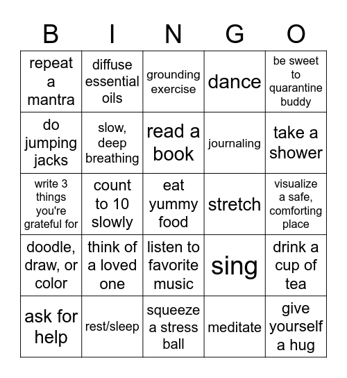 Ways To Relieve Stress Bingo Card Ways To Relieve Stress Bingo Card