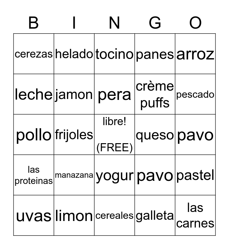 spanish foods Bingo Card