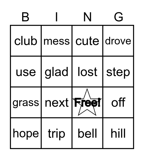 Consonant Blends Bingo #1 Bingo Card