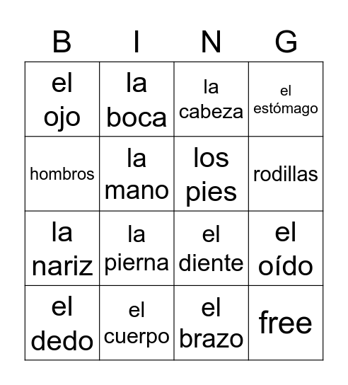 El cuerpo Bingo Card