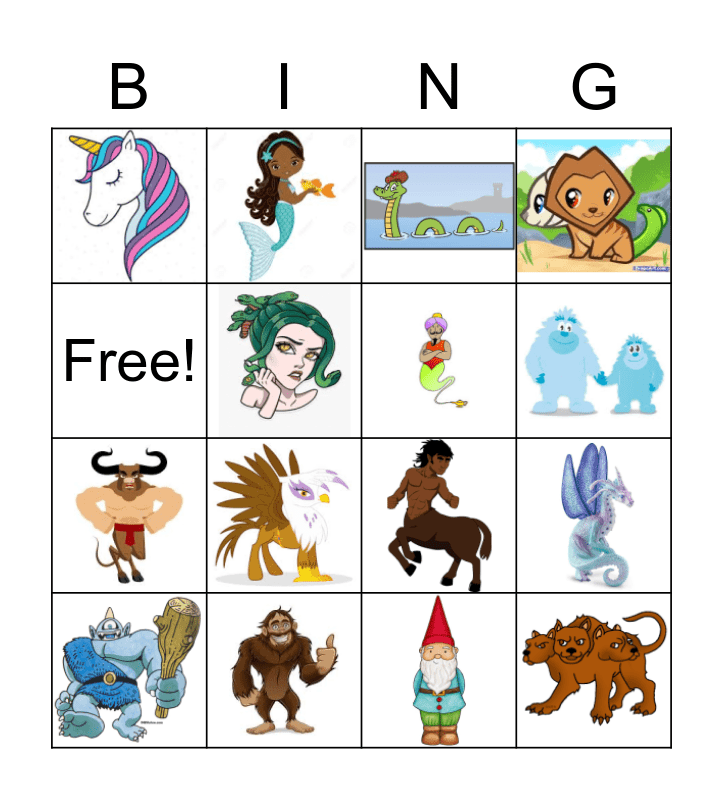 Mythological Creatures Bingo Card
