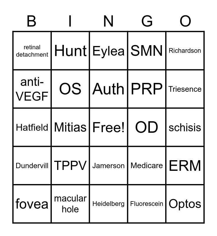 Retina Bingo Card