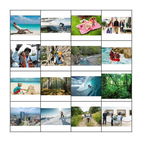 vacations Bingo Card