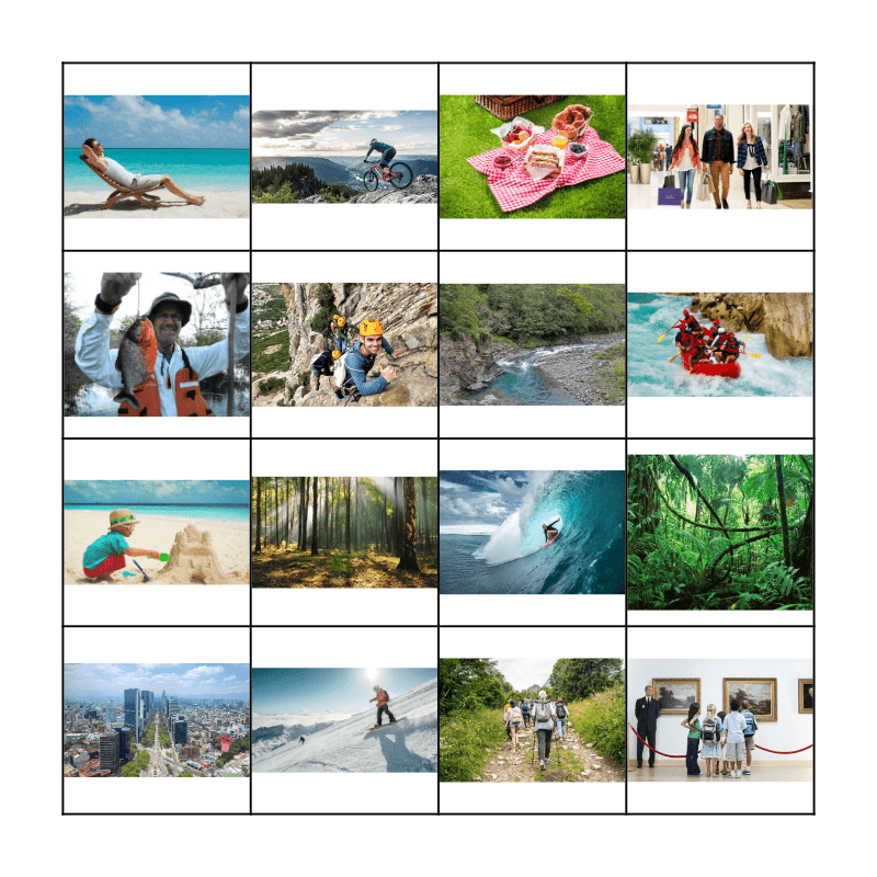 vacations Bingo Card