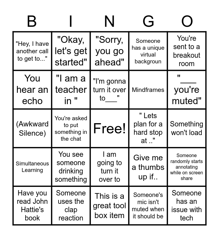 Zoom Meeting BINGO Card