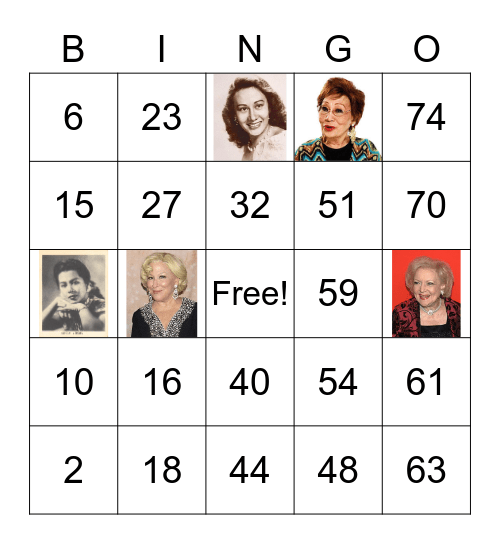 Famous Mothers Bingo Card