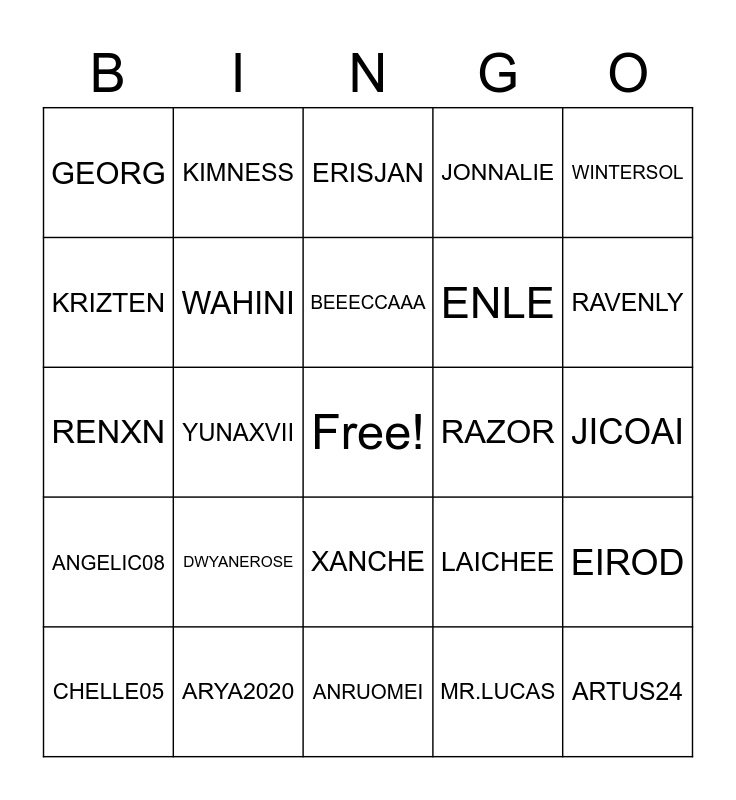 VIIXII Bingo Card