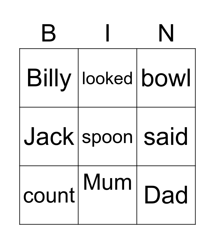 Billy can count Bingo Card