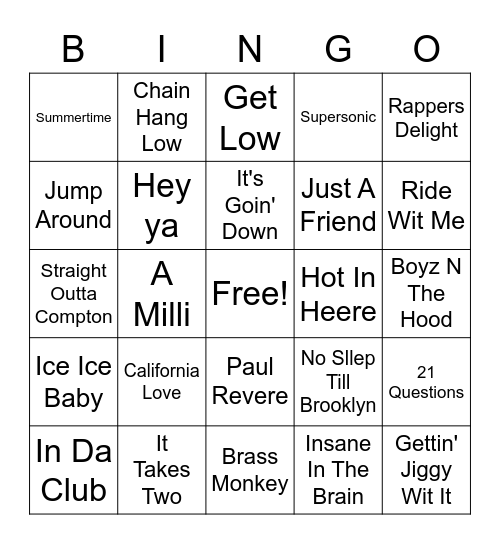 History Of Rap Bingo Card