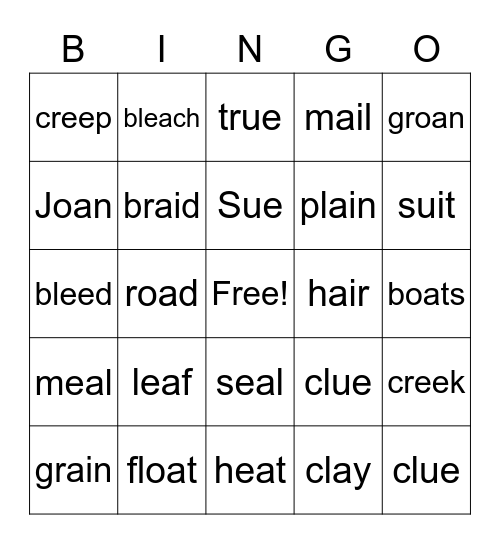 Vowel Teams Bingo Card